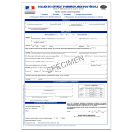 Demande de certificat d'immatriculation - Cerfa n° 13750*01
