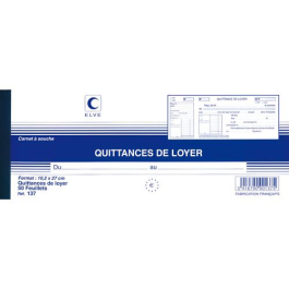 Carnet à souche - Quittance de loyer - L.27 x H.10,5 cm 50 Feuilles
